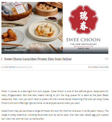Swee Choon Dim Sum Restaurant Media - Articles, Reviews